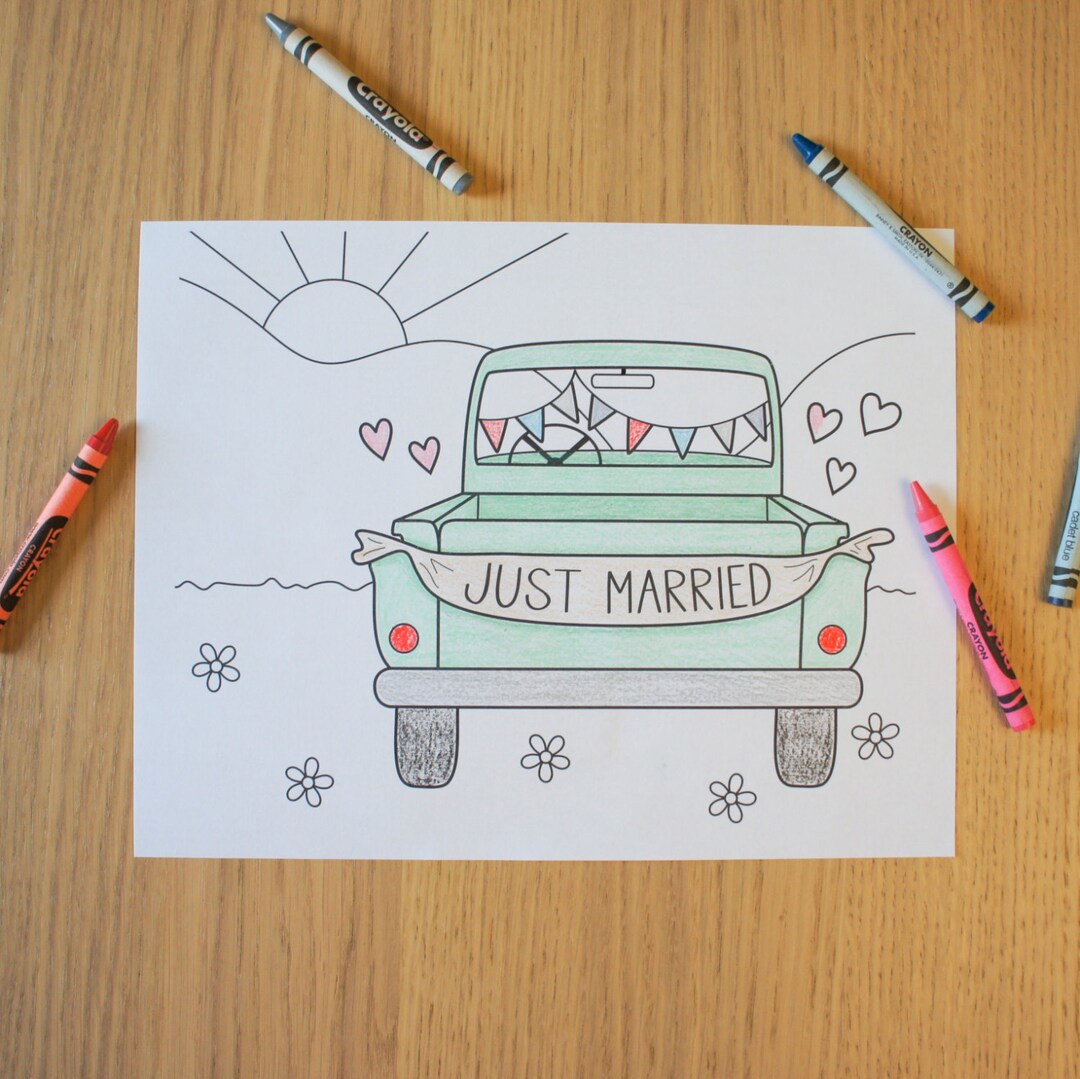 Wedding Coloring Sheet Printable Just Married Vintage Truck - Etsy