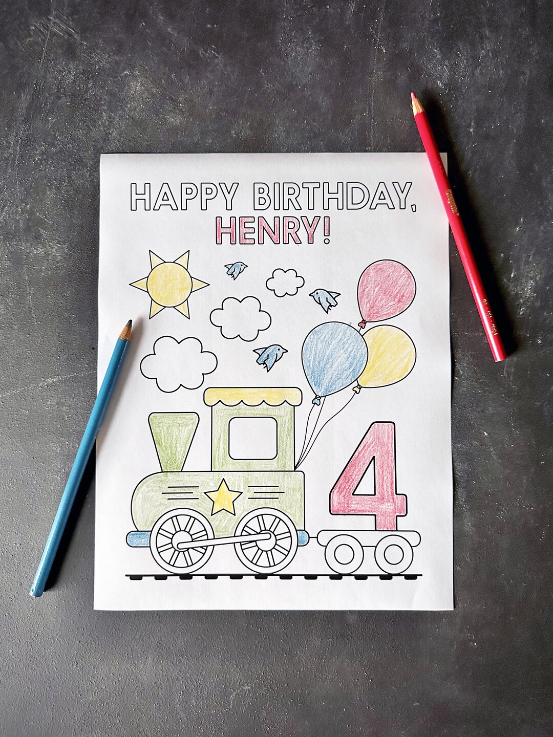 Birthday Coloring Sheet Printable - Personalized Train Themed Coloring ...