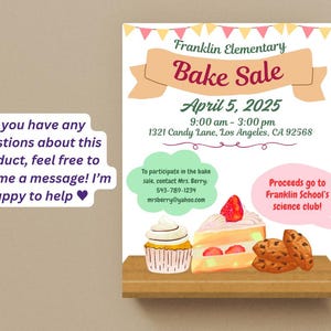 Editable Bake Sale Flyer Printable School Fundraiser Poster Template ...