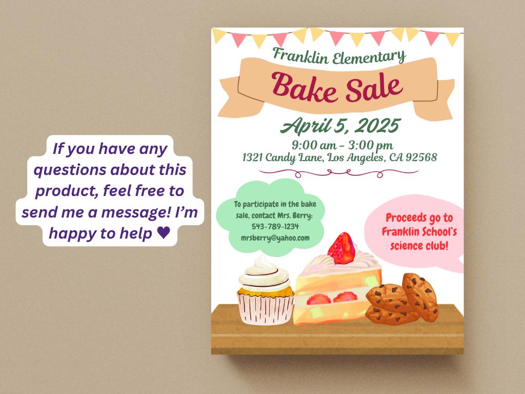 Editable Bake Sale Flyer Printable School Fundraiser Poster Template ...
