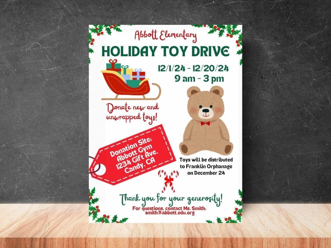 Editable Holiday Toy Drive Flyer Template Printable School Toy Drive ...