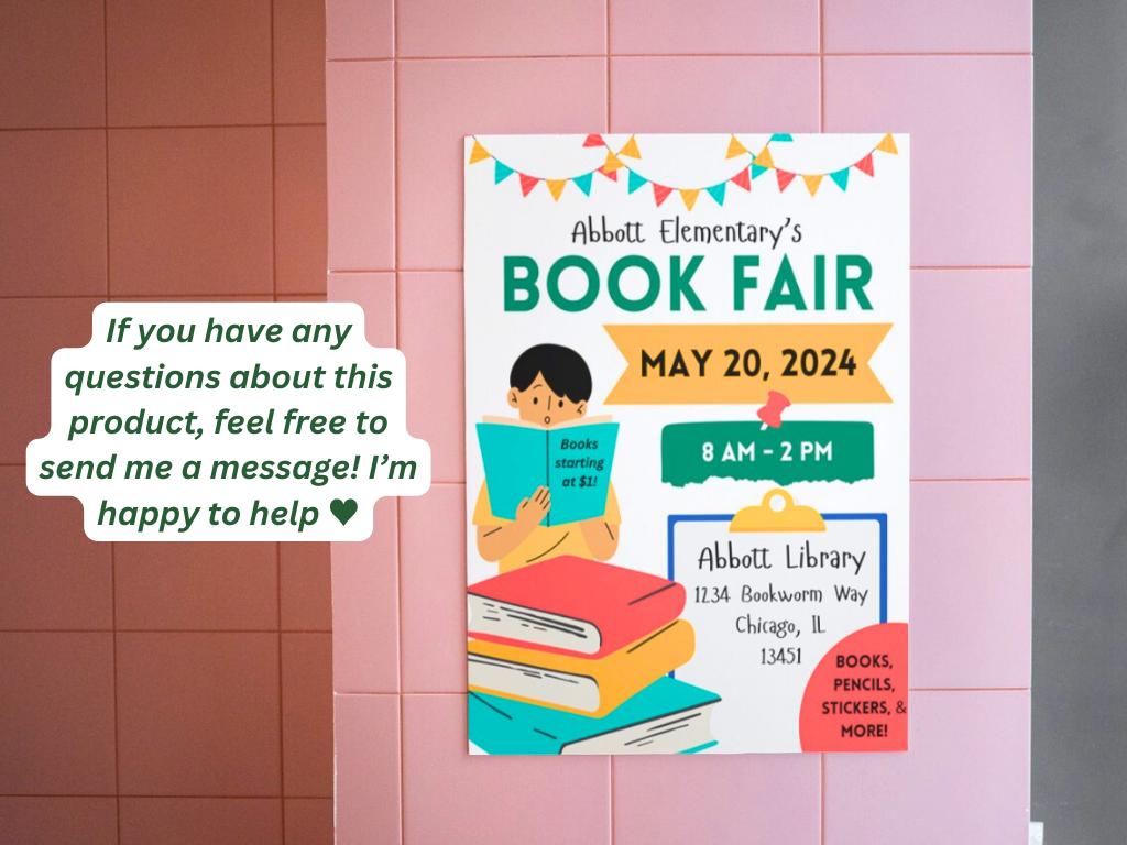 Editable Book Fair Flyer Printable School Fundraiser Poster Template ...