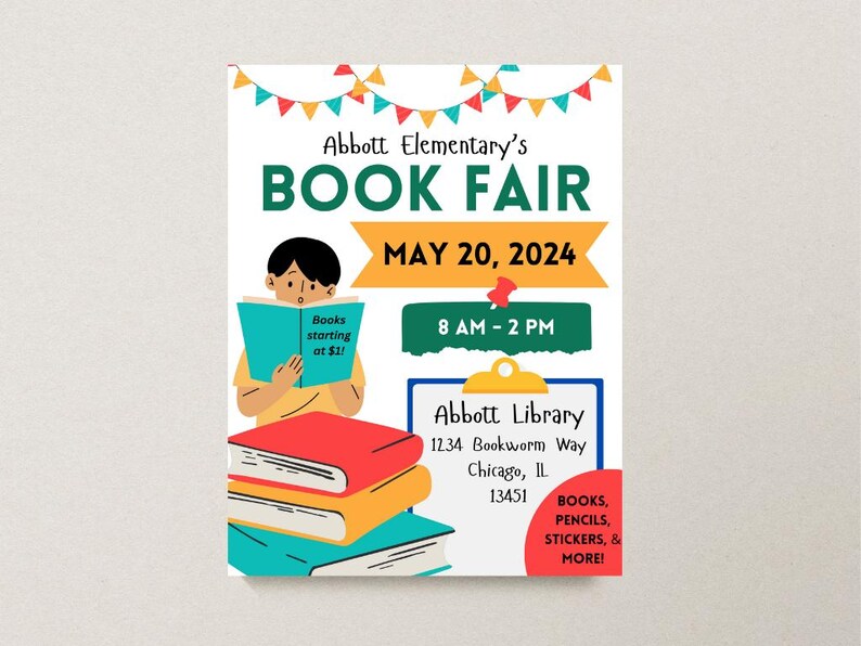 Editable Book Fair Flyer Printable School Fundraiser Poster Template ...