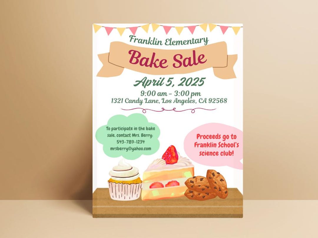 Editable Bake Sale Flyer Printable School Fundraiser Poster Template ...