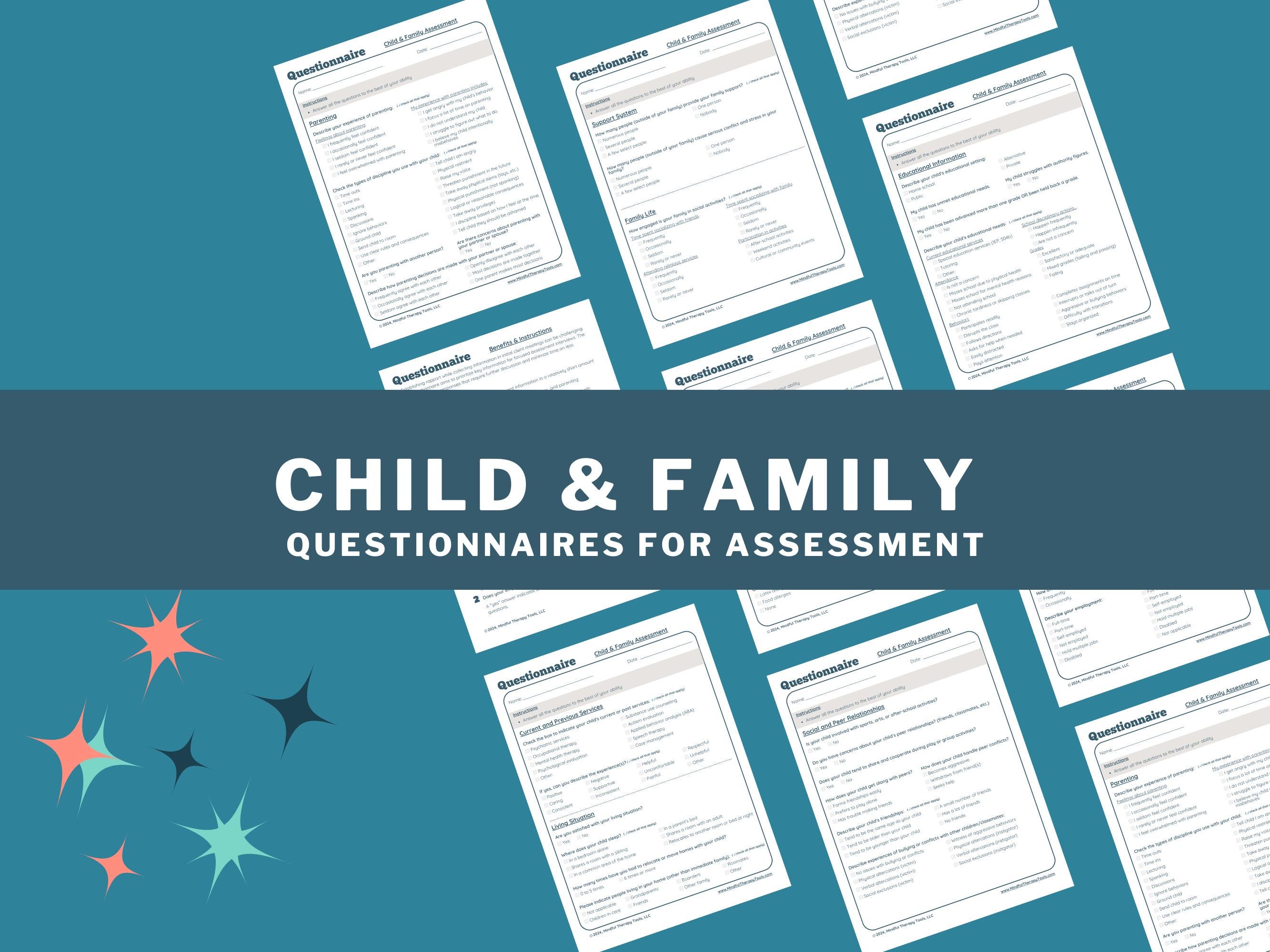 Child and Family Therapy Questionnaires for Assessments | Mental Health ...