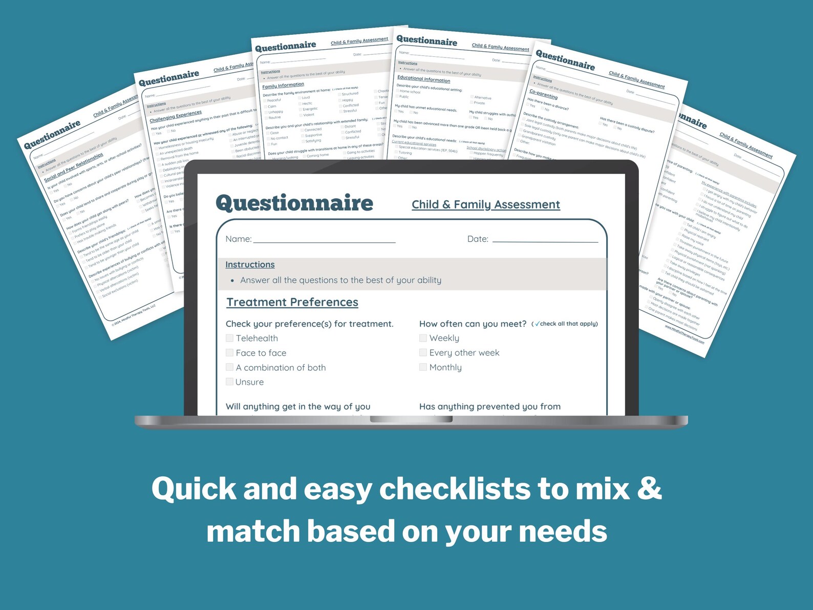 Child and Family Therapy Questionnaires for Assessments | Mental Health ...