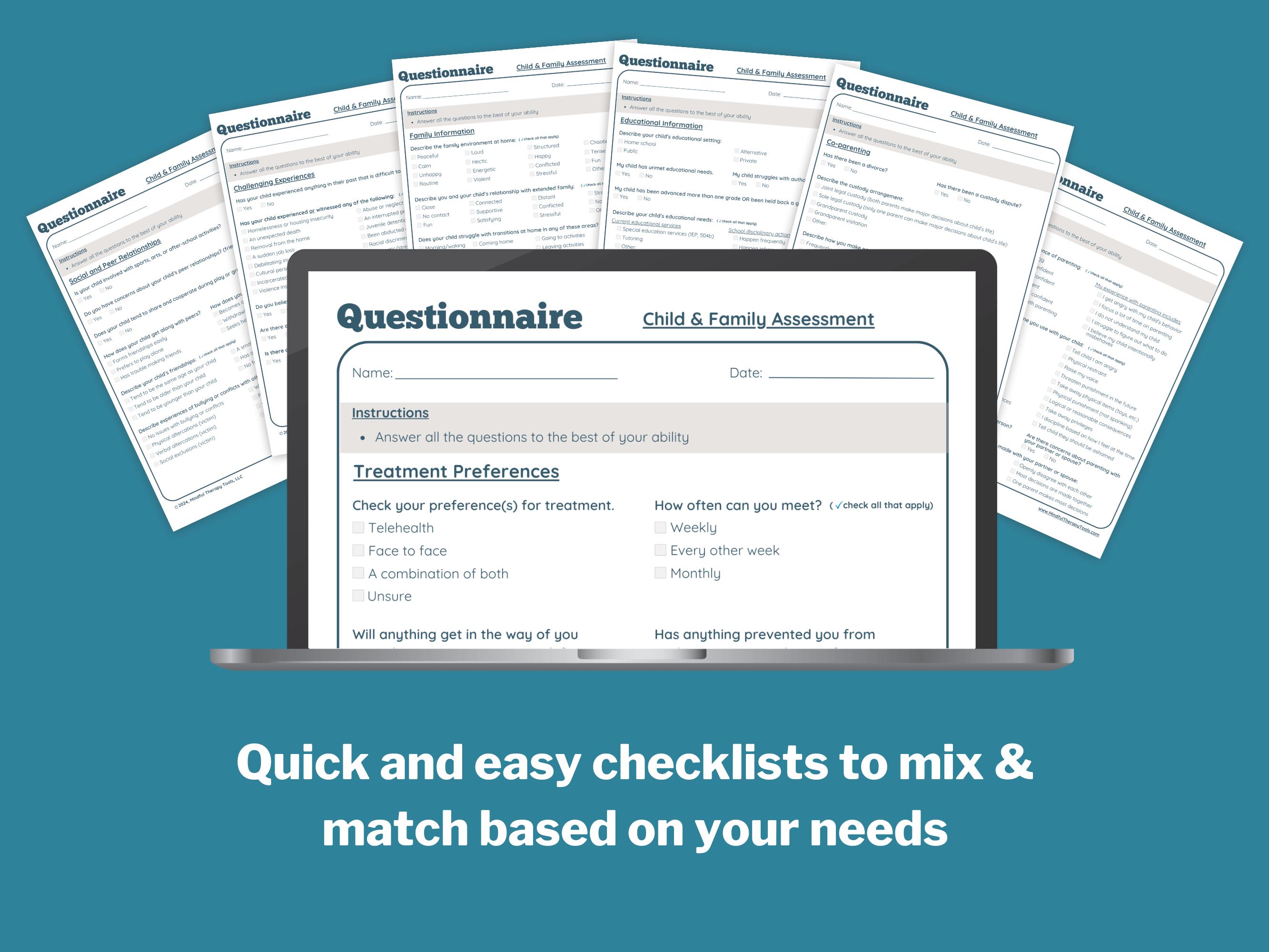 Child and Family Therapy Questionnaires for Assessments | Mental Health ...