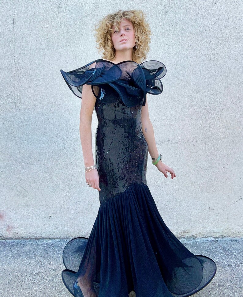 Vintage Lillie Rubin Black Sequin Mermaid Gown With Stunning Swirls - Etsy