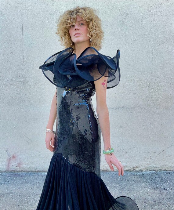 Vintage Lillie Rubin Black Sequin Mermaid Gown With S… - Gem