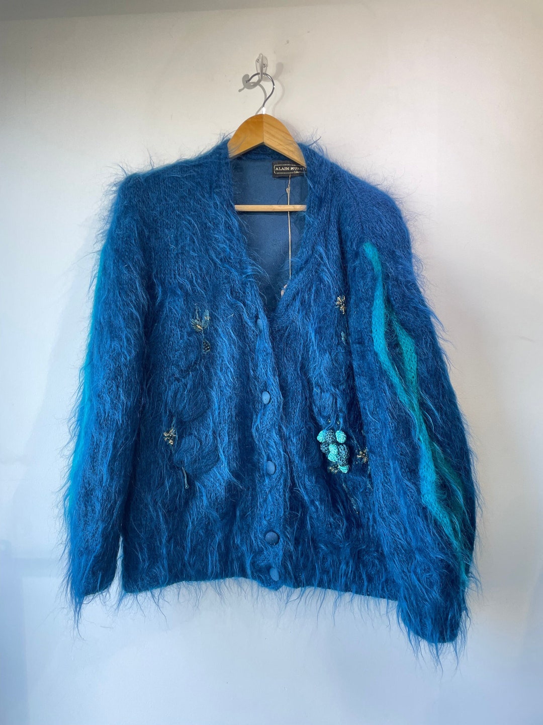 Vintage Alain Murati Ocean Blue Fuzzy Sweater Cardigan - Etsy