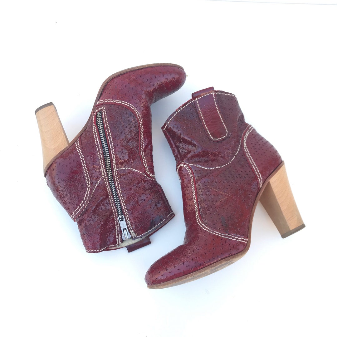 Vintage Prima Bass US Navy Oxblood Red Heeled Ankle Boots Booties 36 6 ...