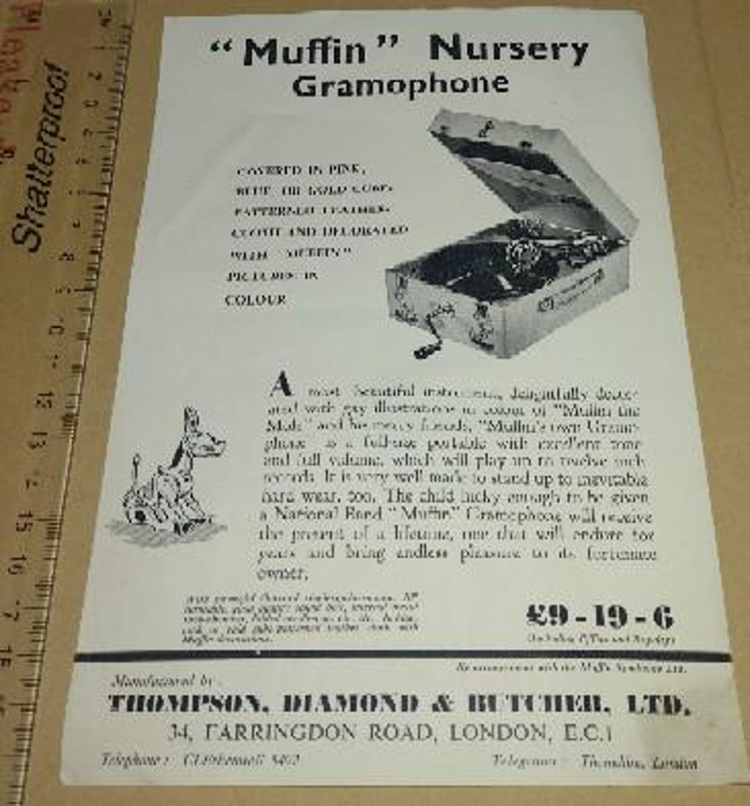 Vintage MUFFIN THE MULE Advertising Flyer for Muffin Nursery Gramophone ...