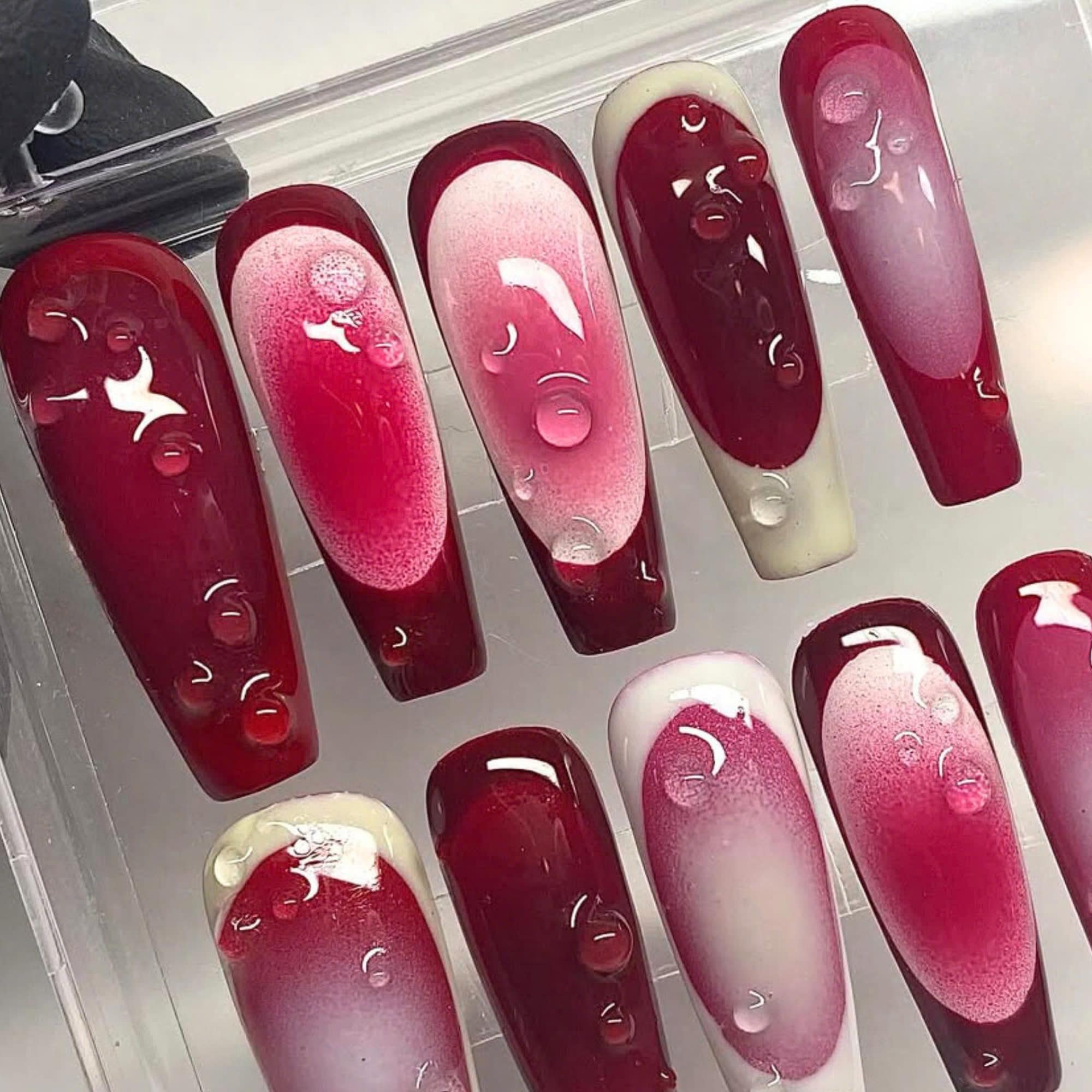 Romantic Freestyle Nails, Birthday Nails, Red Nails, Press on Nail ...