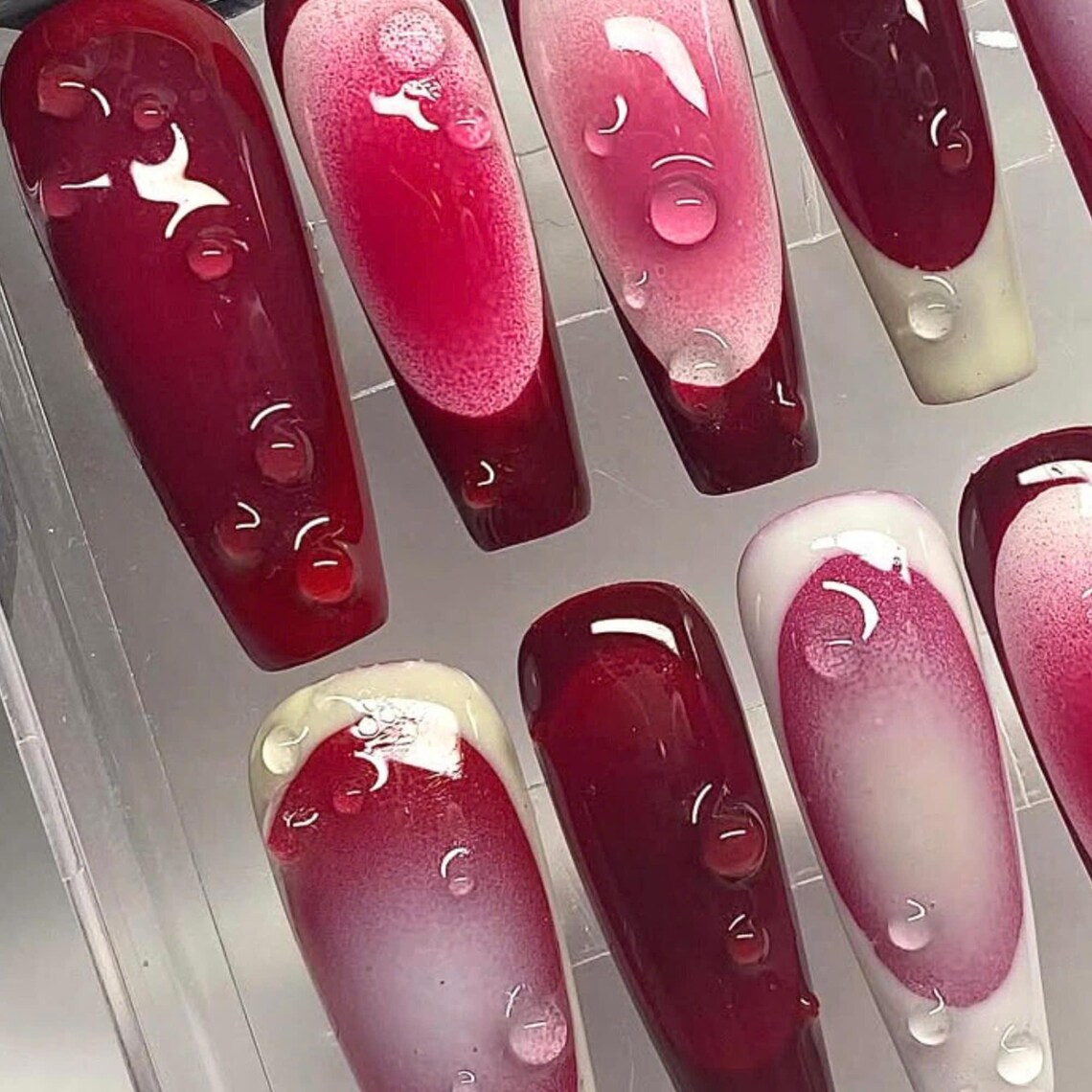 Romantic Freestyle Nails, Birthday Nails, Red Nails, Press on Nail ...
