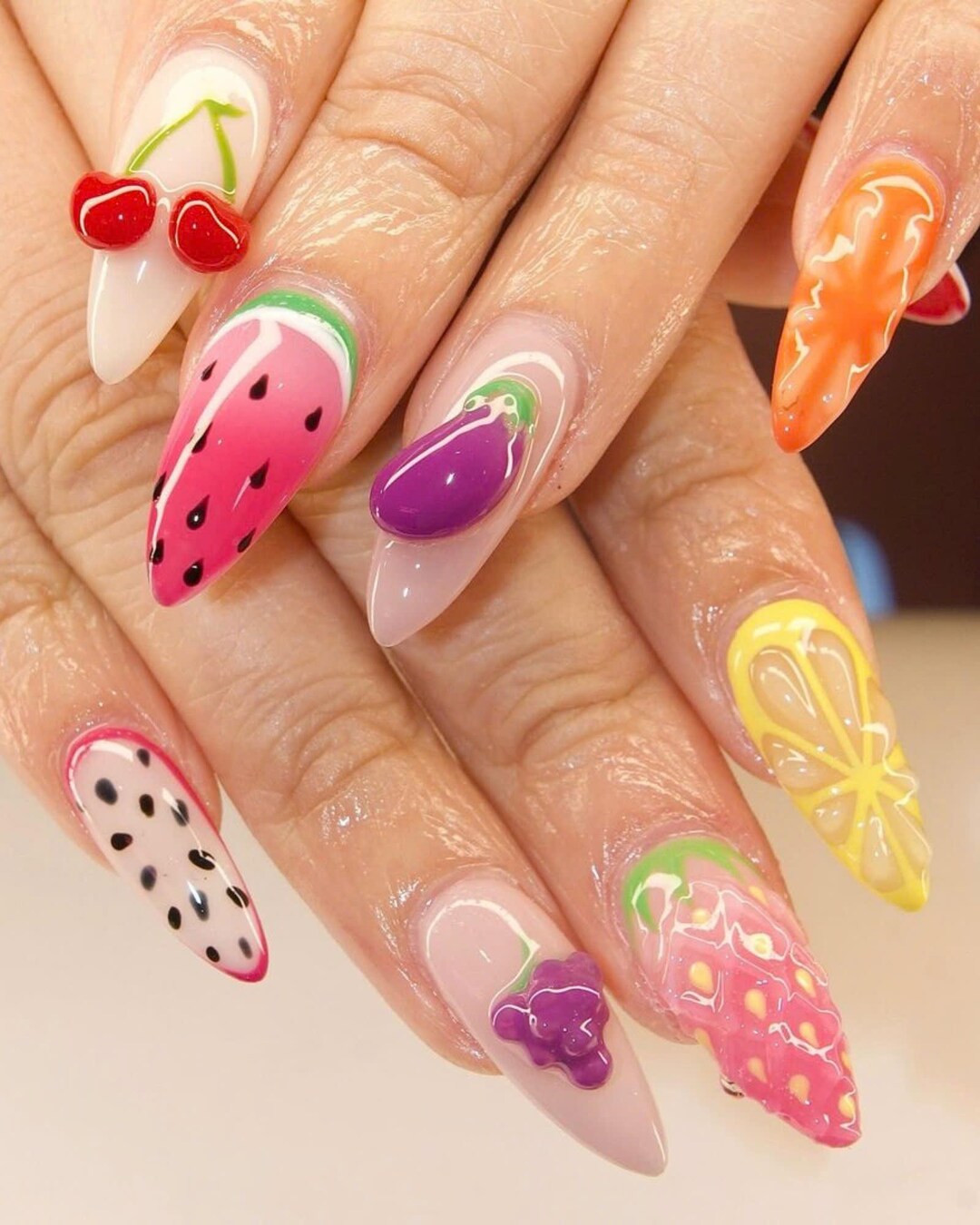 3D Fruit Garden Press on Nails, 3D Strawberry Nail,, Summer Holiday ...