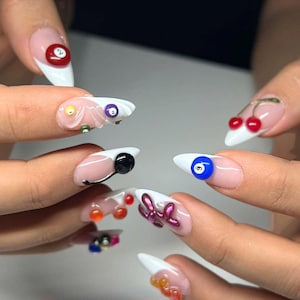 Crystal Billiards Press-on Nail, Cute Nails With 3D Ball - French Tips ...