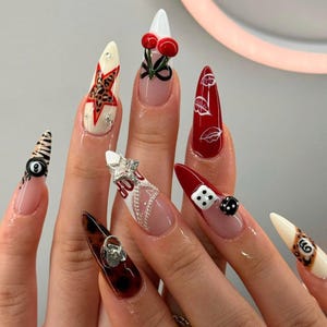 Unique Dice Nails Press on Nails, Crystal Leopard With Charm Fake Nails ...
