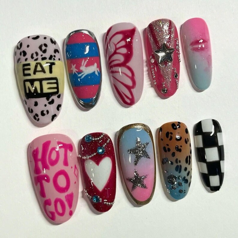 Please Eat Me Press on Nails, Freestyle Colorful Nails, Birthday Nails ...