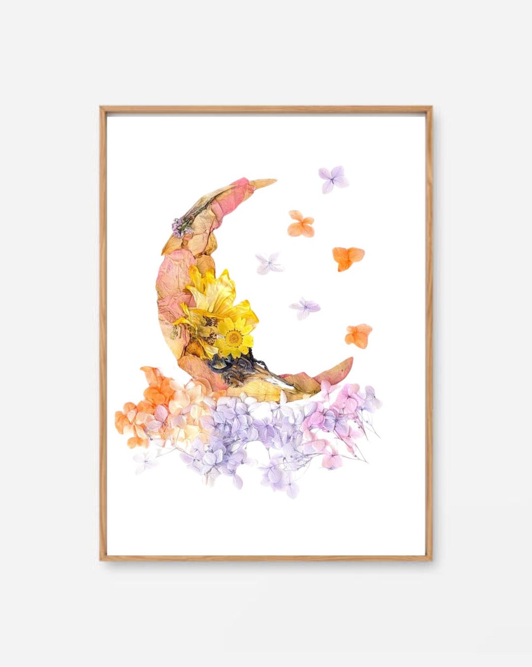 Pressed Flower Art- Dried Floral Moon and Stars - Etsy