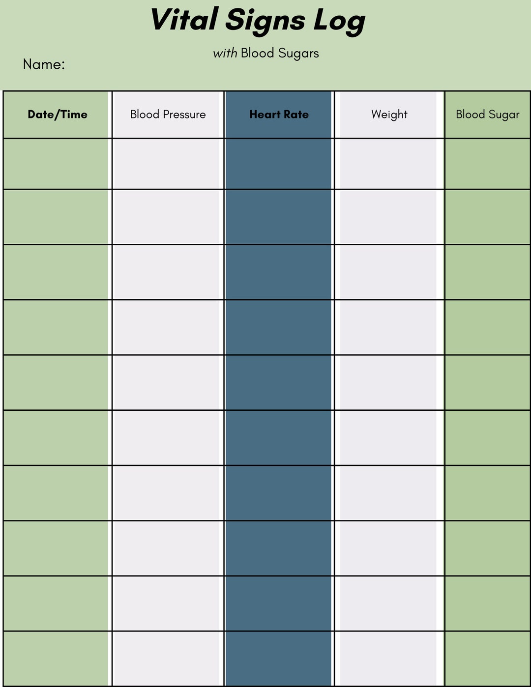 Digital Download Medical Template Heartrate, Blood Pressure, Weight ...