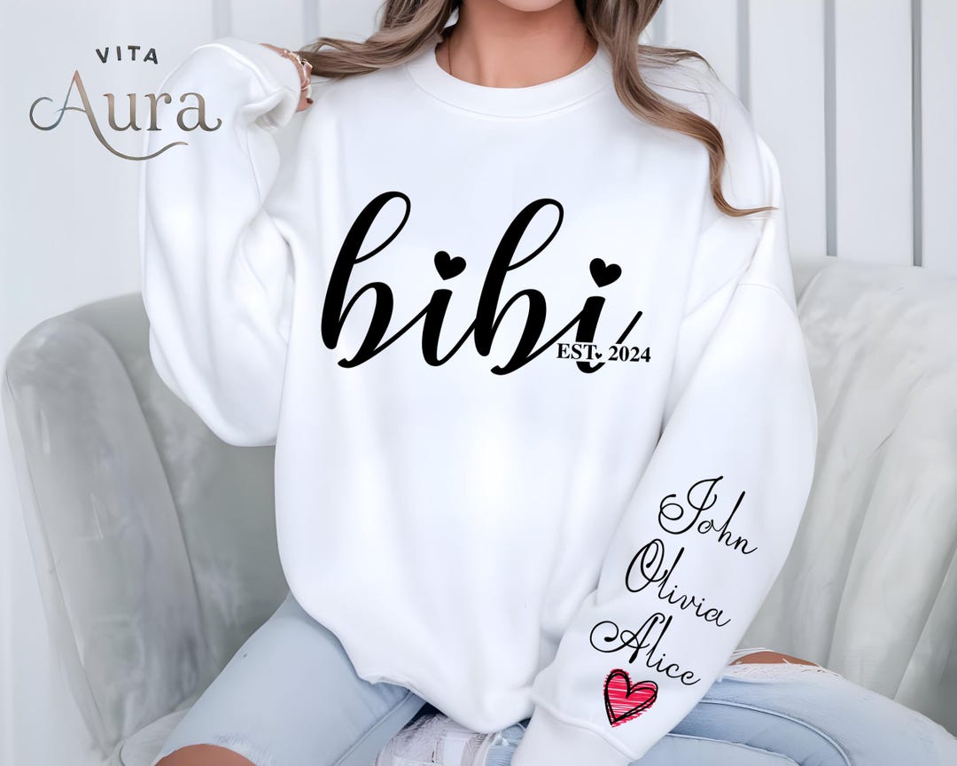 Personalized Bibi Sweatshirt: Grandkids Names on Sleeve, Grandma Gift ...