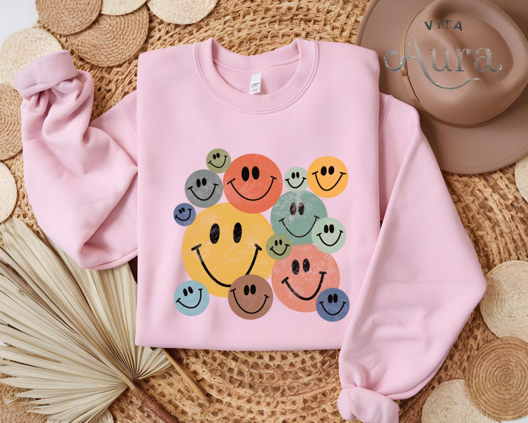 Retro Smiley Face Sweatshirt, Oversized Hoodie, Smile Face Aesthetic ...