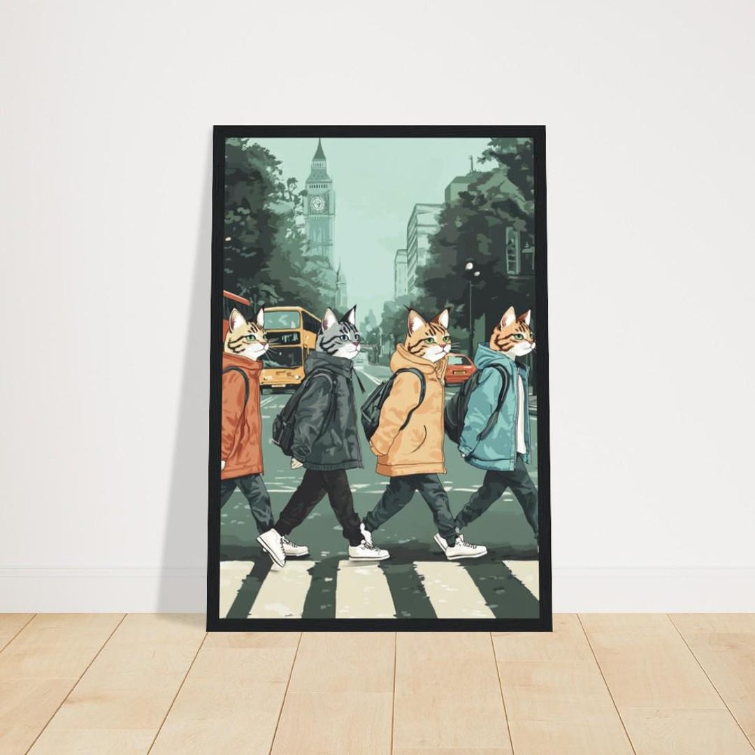 Illustration of Four Humanoid Cats Fantasy Decor Enchanting Wall Decor ...