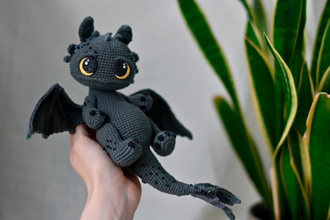 Knitting Pattern – Black Dragon Toothless Crochet Plush | Amigurumi PDF Tutorial Toy Patterns ...