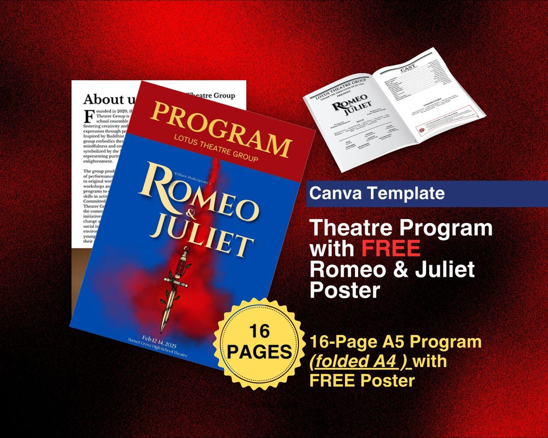 Canva Template Theater Program With FREE Romeo & Juliet Poster Editable ...