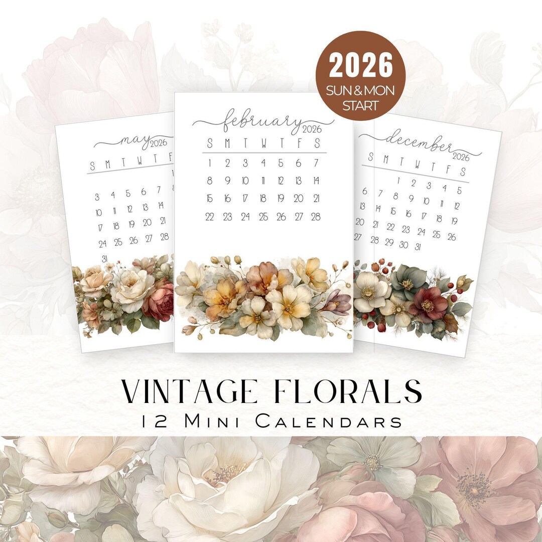 Vintage Florals 2026 Calendar | Junk Journals | Digital Download - Etsy
