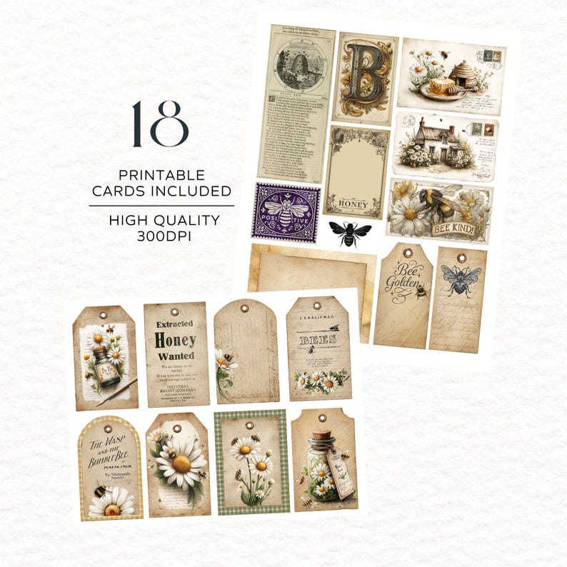 Bumblebee and Daisy Junk Journal Tags, Vintage Ephemera, Digital ...