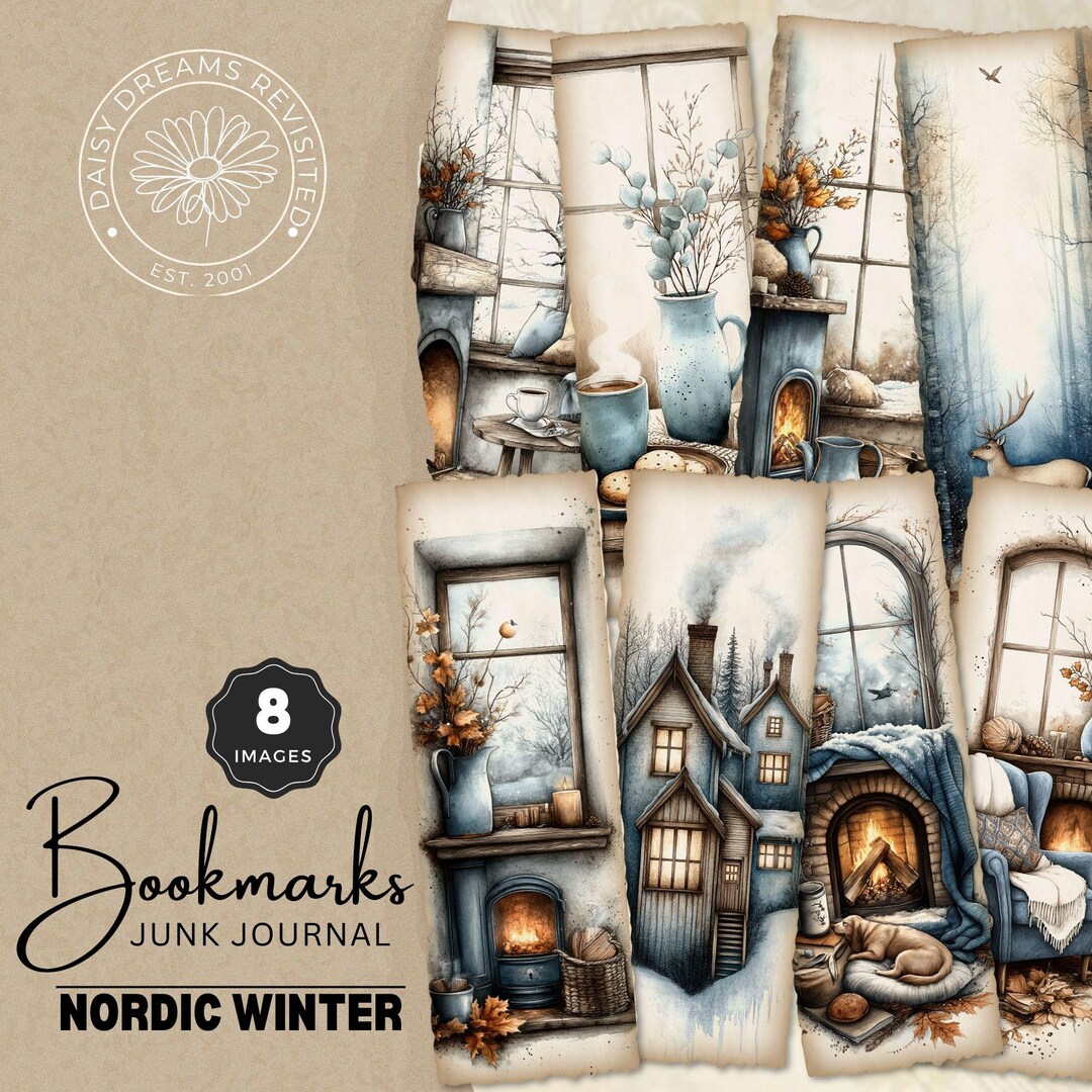 Nordic Winter - Shades of Blue Bookmarks for Junk Journals, Winter ...