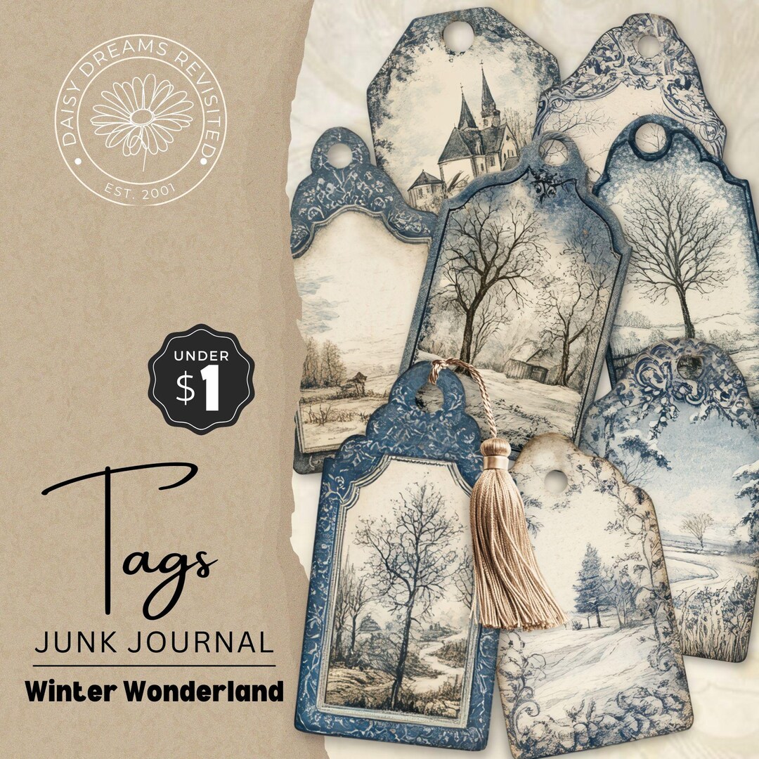 Winter Wonderland Junk Journal Tags, Blue Winter Journal Ephemera ...