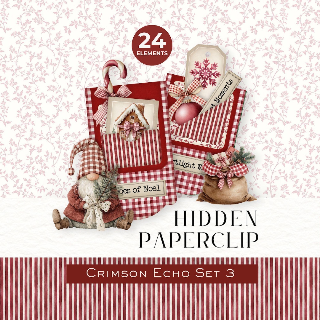Crimson Echo Set 3 Hidden Paperclips, Red Christmas Embellishments, Holiday Scrapbook Accents ...