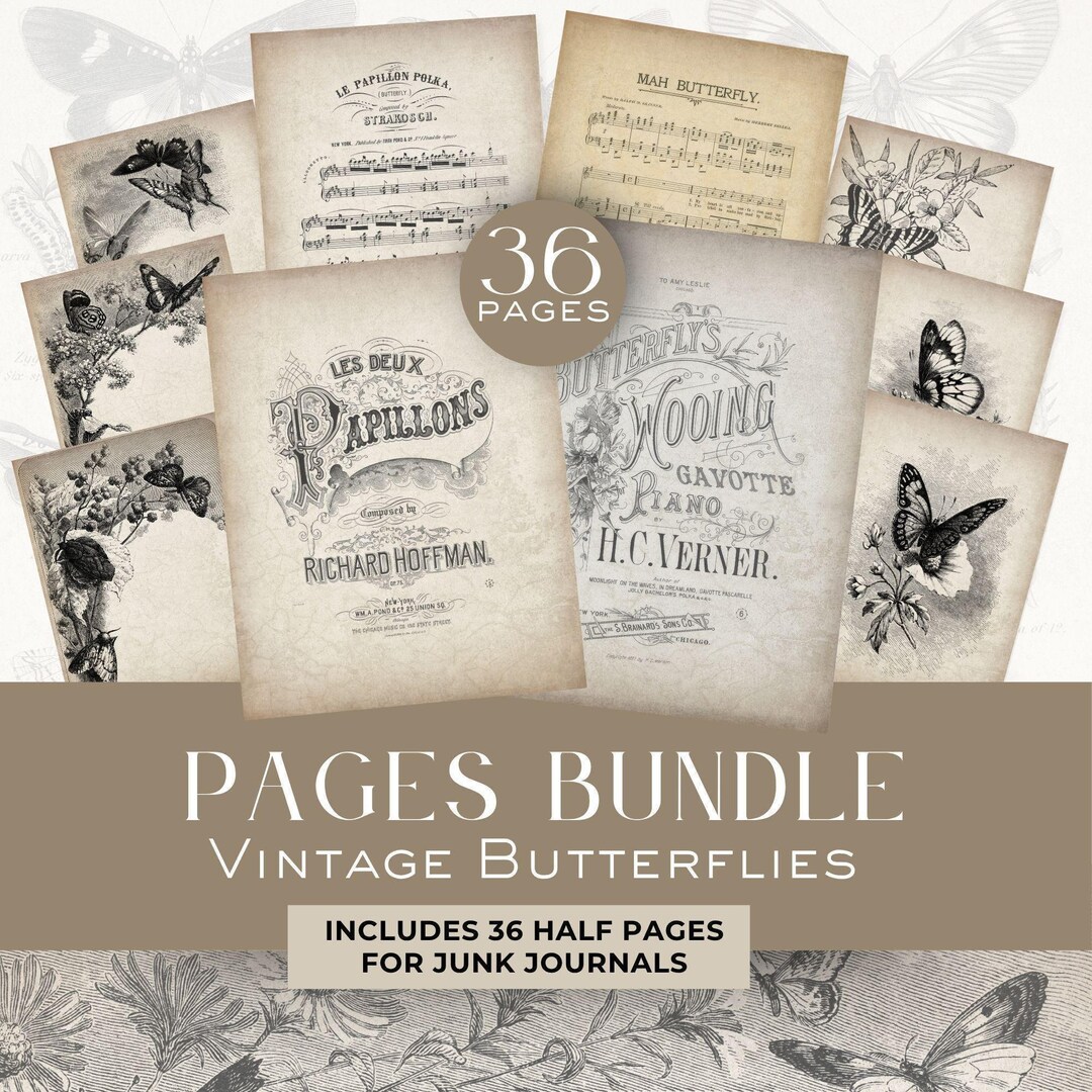 Vintage Butterflies Bundle - 36 Printable Pages, Antique Illustrations ...