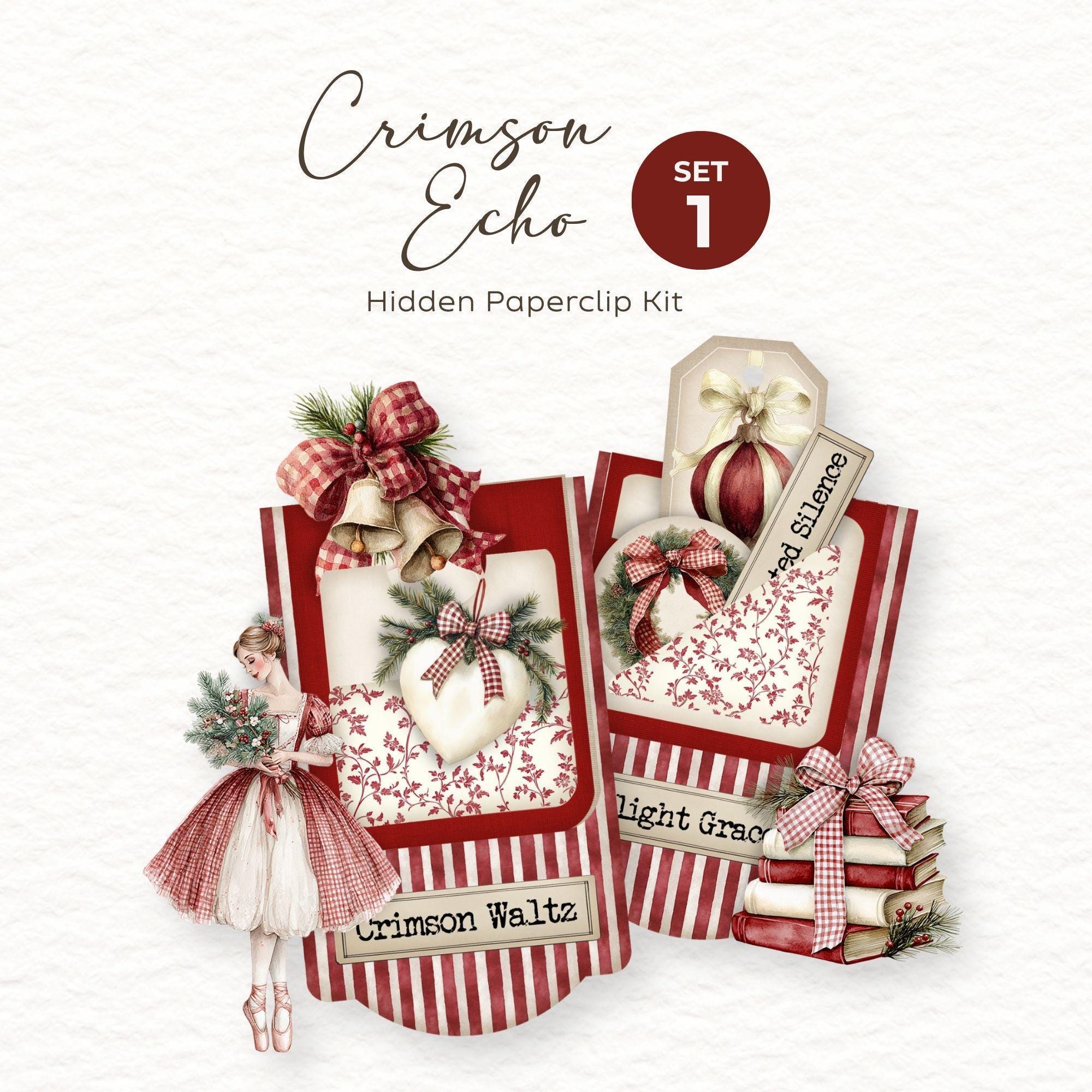 Crimson Echo Set 1 Hidden Paperclips, Christmas Journal Embellishments, Vintage Holiday Decor ...
