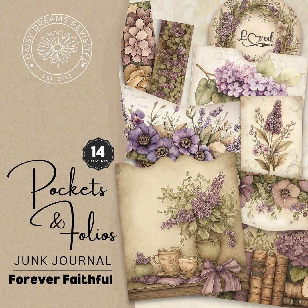 Forever Faithful - Pockets and Folios for Floral Faith Junk Journals, Digital Download, DDJJ012G ...