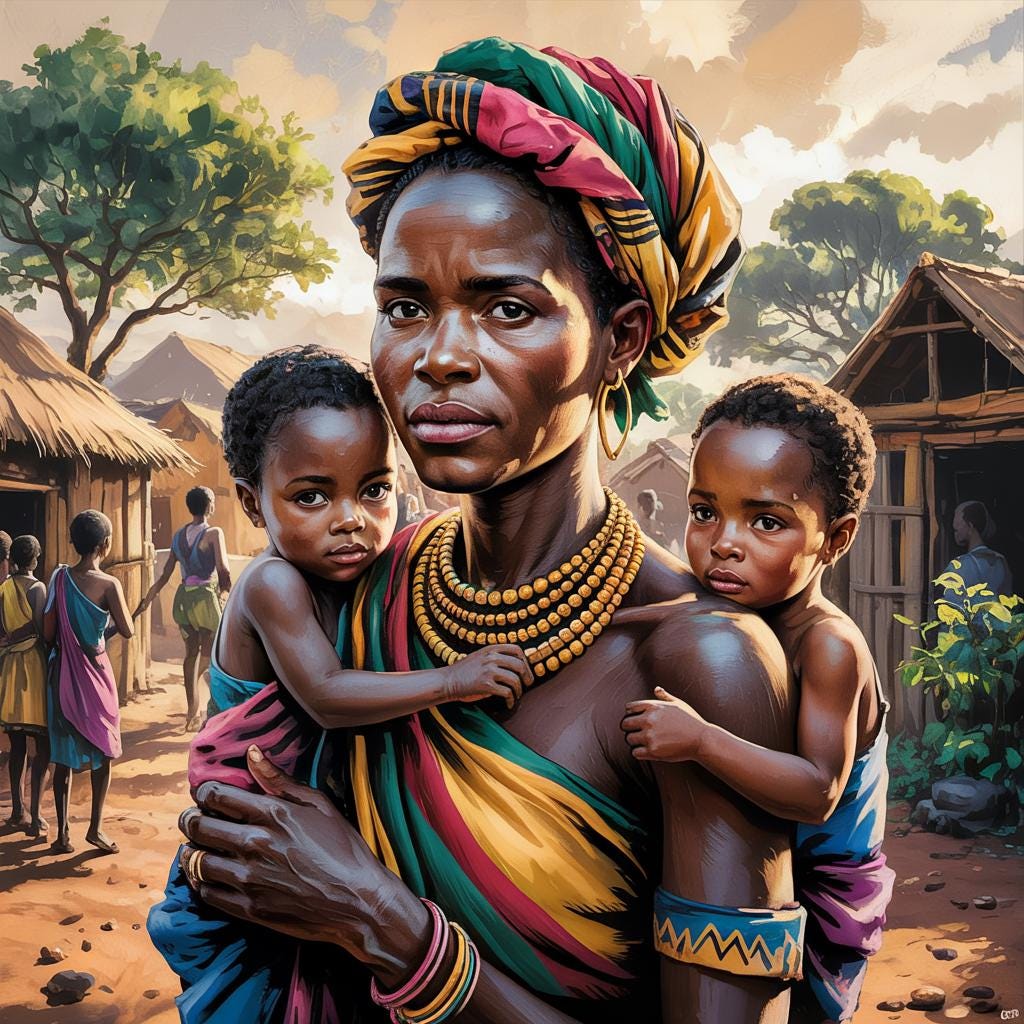 African Motherhood Art Print, Tribal Village Wall Art, African Woman ...
