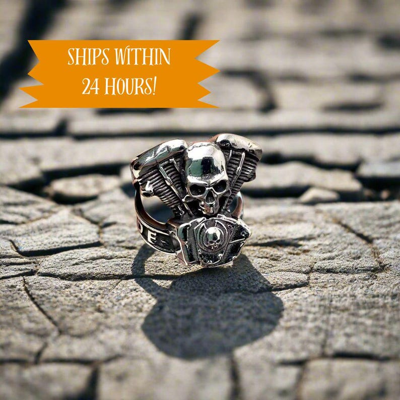 Motorcycle Skull Ring: Stainless Steel Biker Ring for Men - Etsy