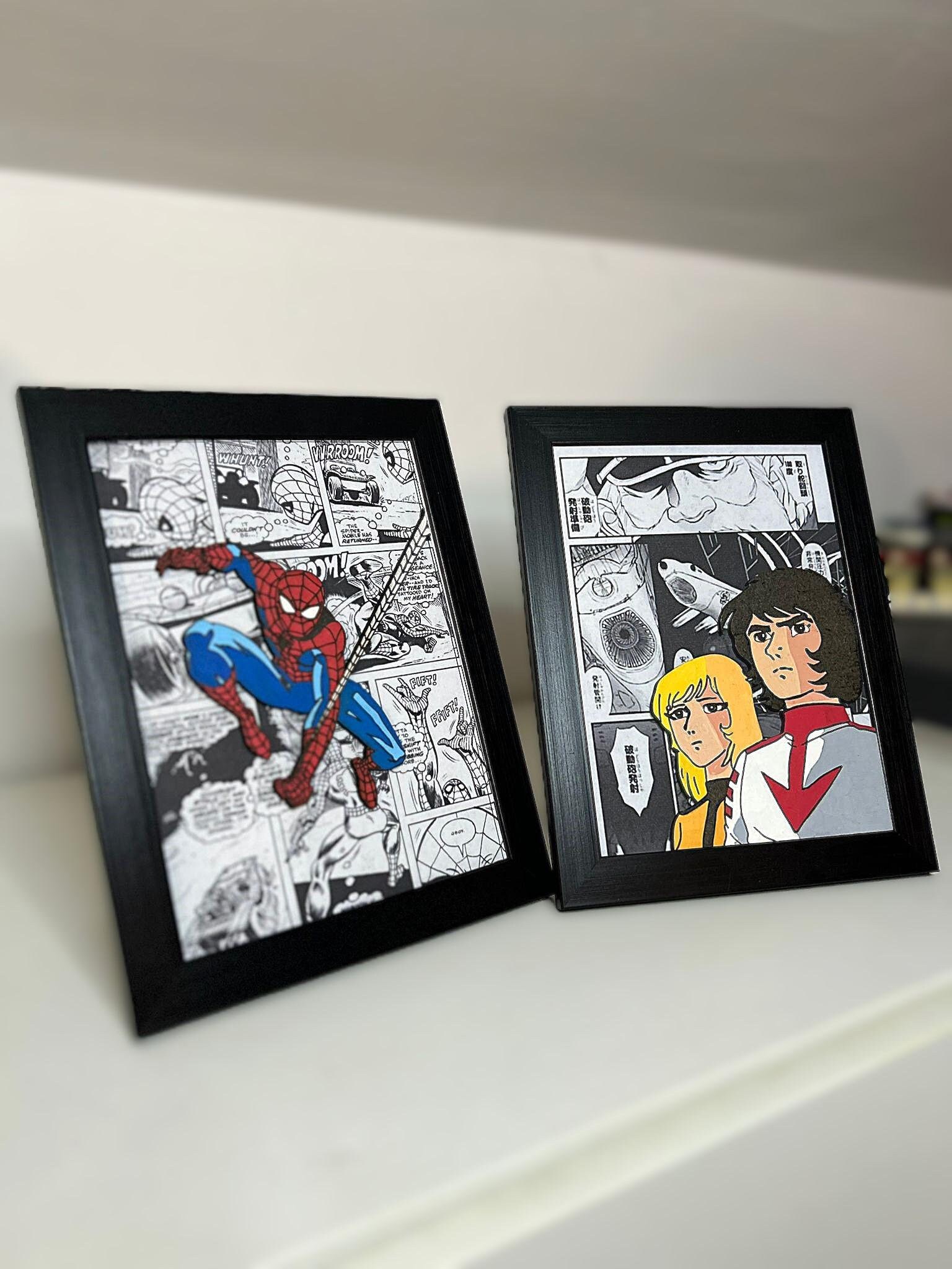 Colorful Hand-painted Wooden Frame Showcasing Comics, Classic Anime and ...