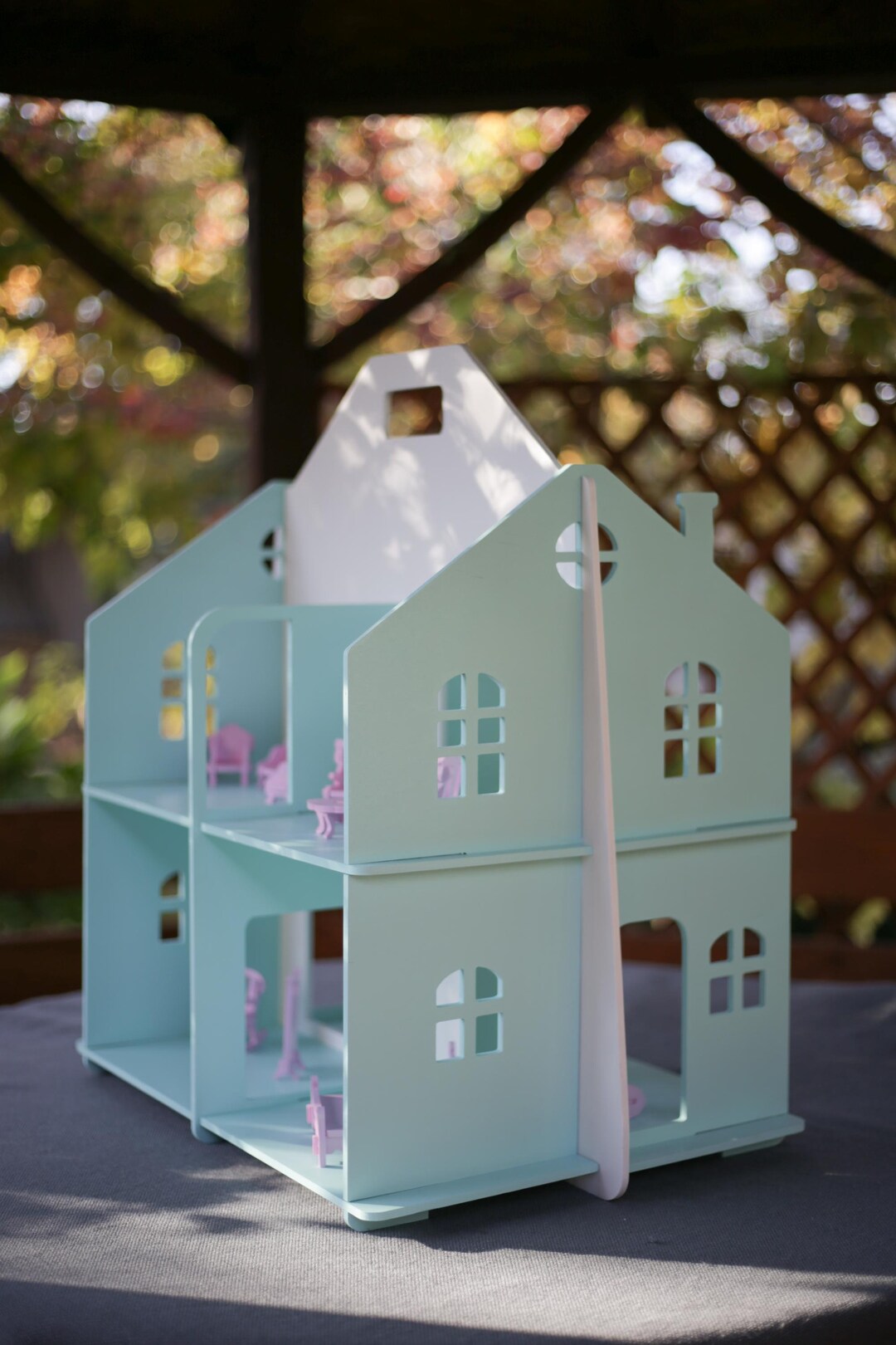Wooden Dollhouse, сute Doll House, Montessori Furniture, Dolls House ...
