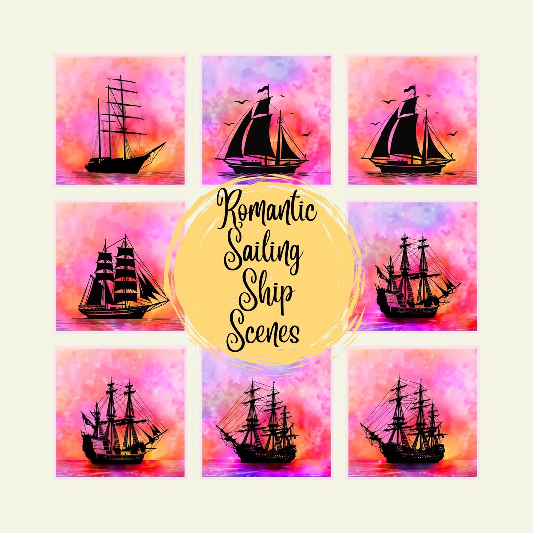 Sailing Ships, Vintage Tall Ships Sunset Scenes,clipart,scrapbooking ...