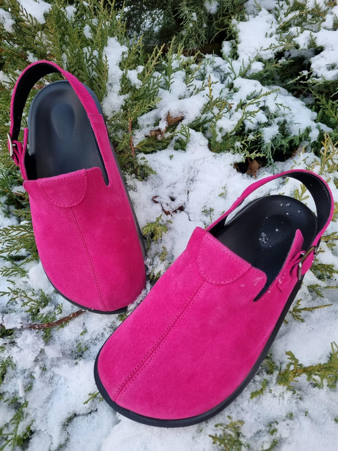 Natural Suede Barefoot Clogs Wide Slippers Outdoor Pink Mules ...