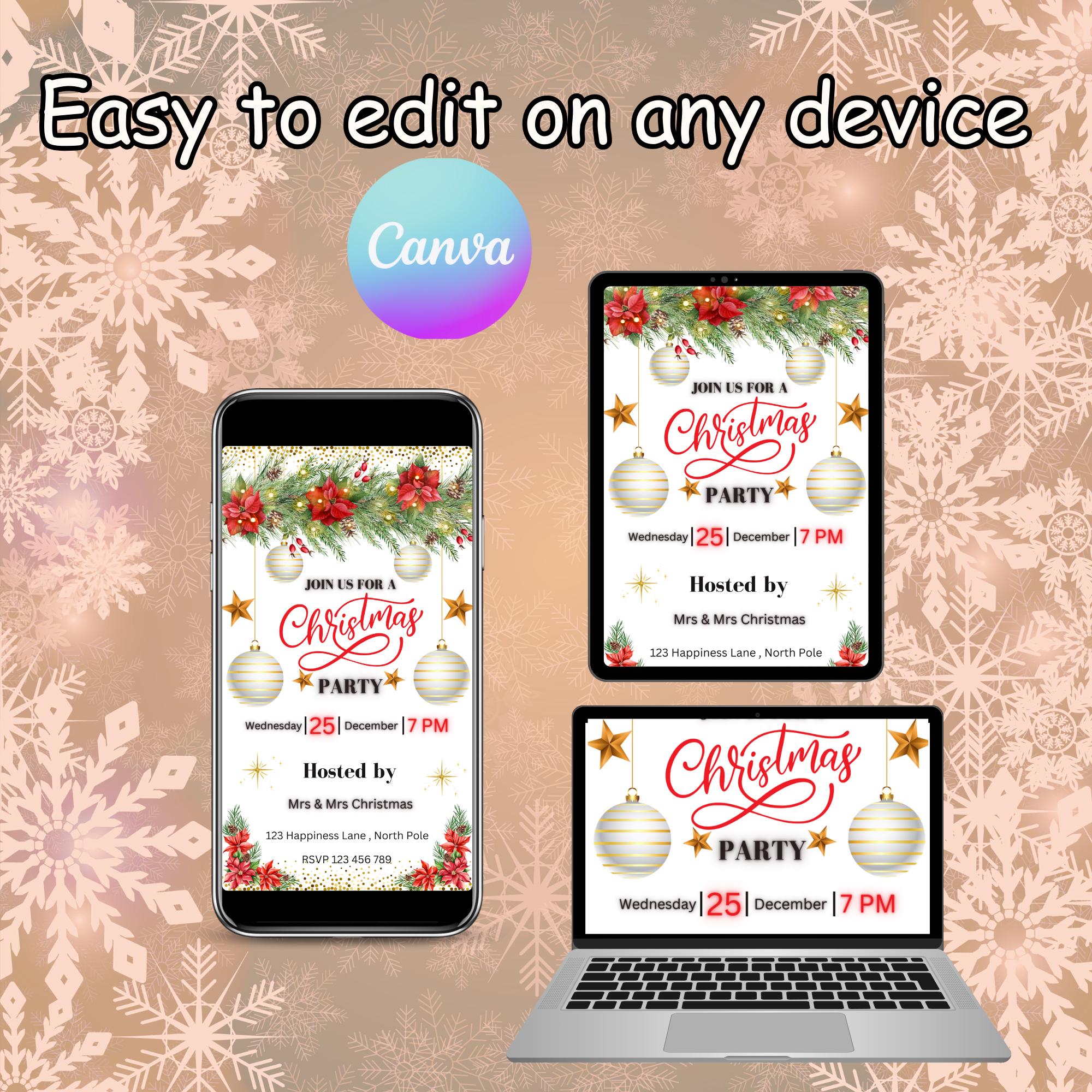 Editable Christmas Party Invitation, Holiday Party Invitation, Work ...