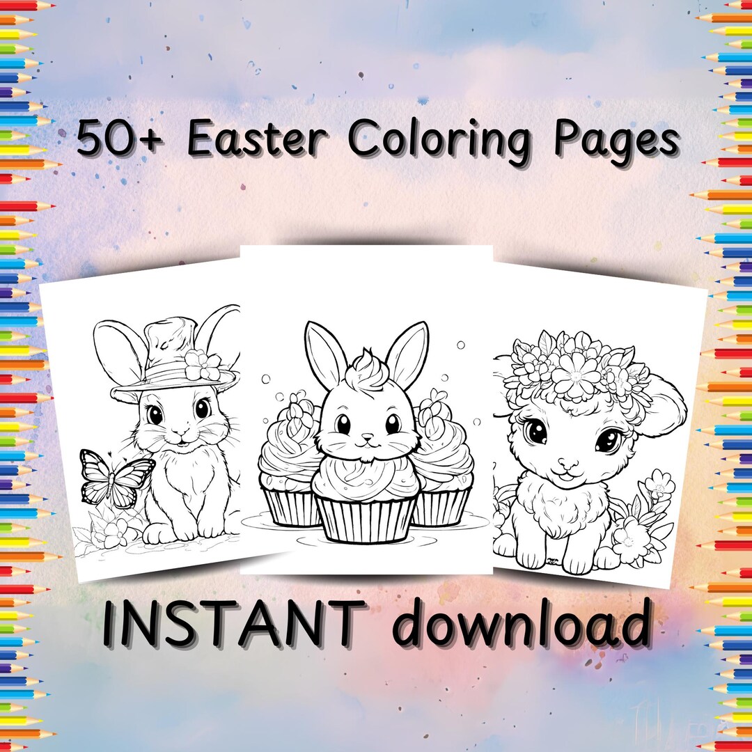 50+ Easter Coloring Pages , Kawaii Easter Bunnies ,coloring Pages for ...