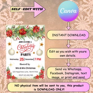 Editable Christmas Party Invitation, Holiday Party Invitation, Work ...