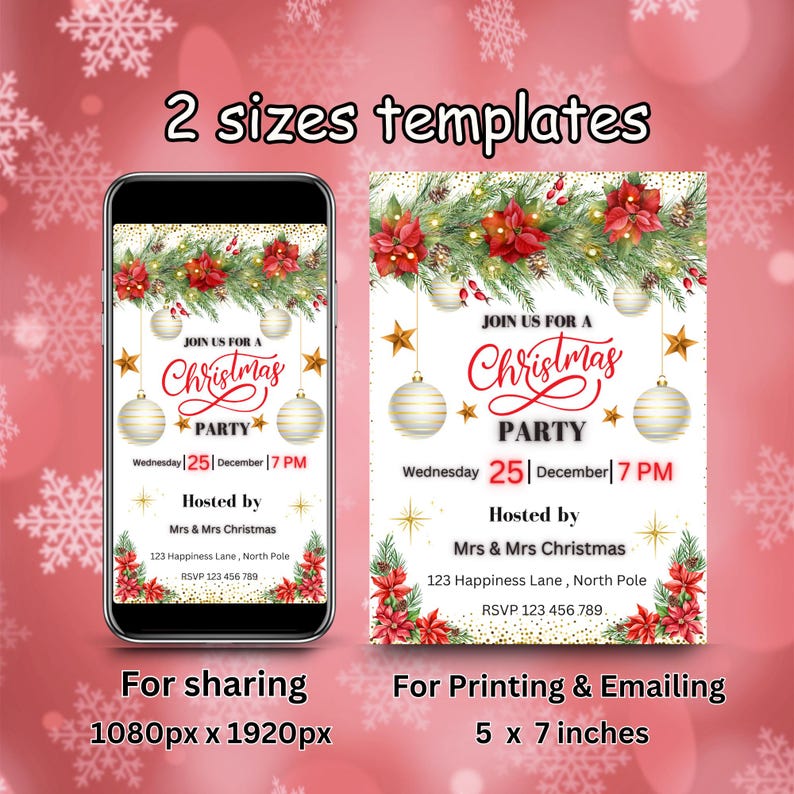 Editable Christmas Party Invitation, Holiday Party Invitation, Work ...