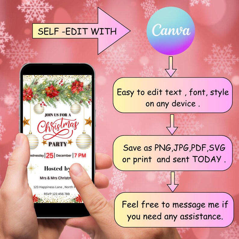 Editable Christmas Party Invitation, Holiday Party Invitation, Work ...