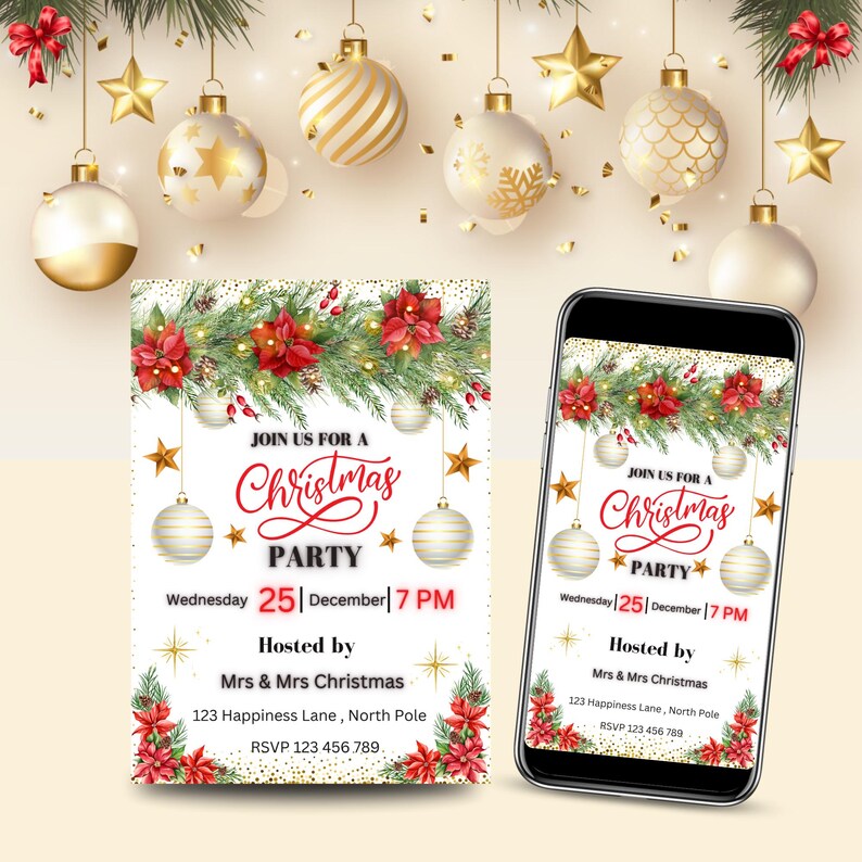 Editable Christmas Party Invitation, Holiday Party Invitation, Work ...
