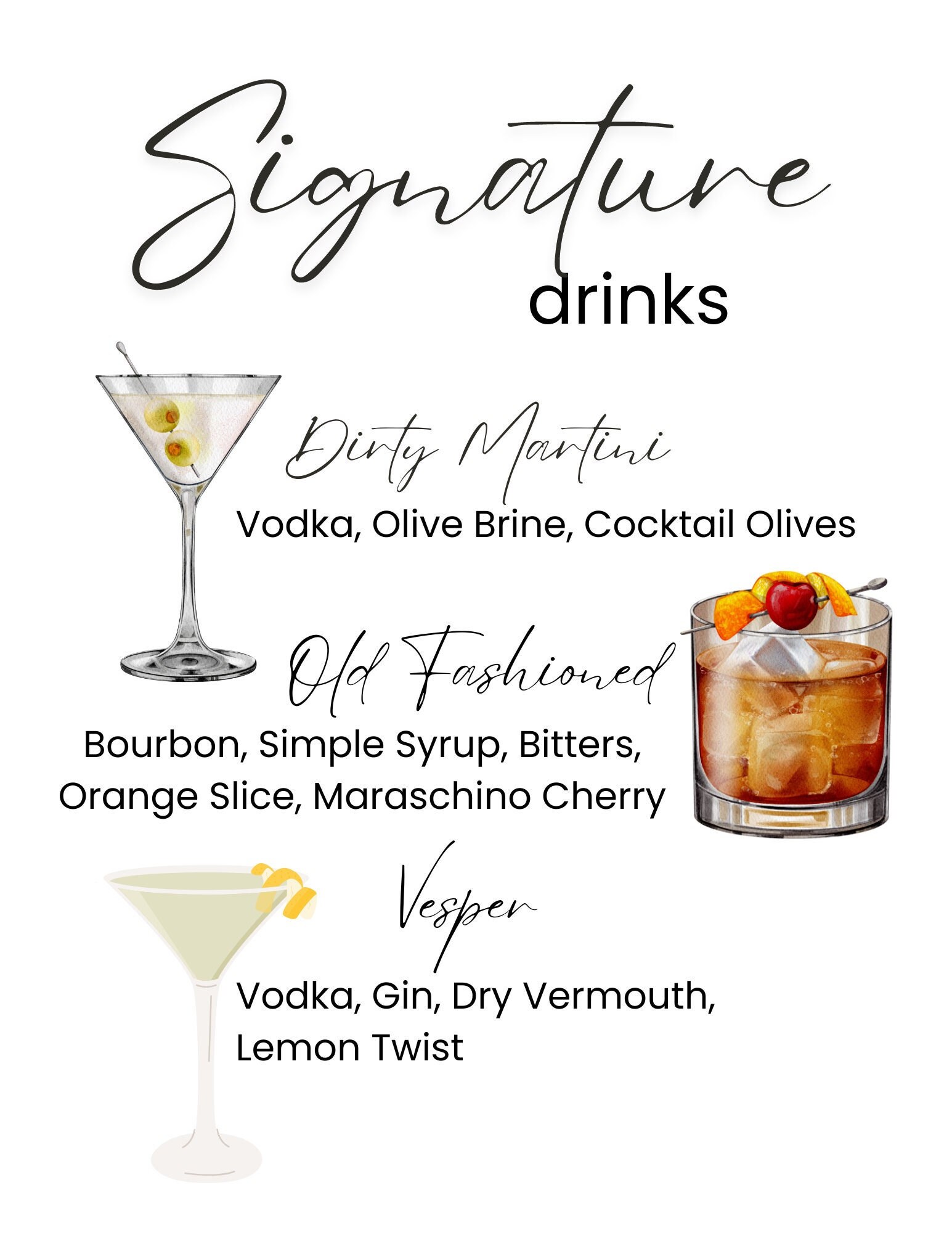 Signature Cocktails / Drinks - Etsy